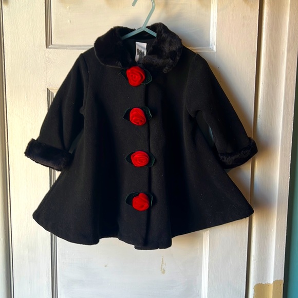 Jackets & Coats | Sophie Rose Black Fleece Coat Black Faux Fur Trim ...